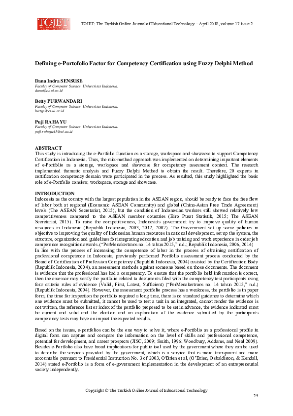 (PDF) Defining e-portfolio factor for competency certification using fuzzy delphi method