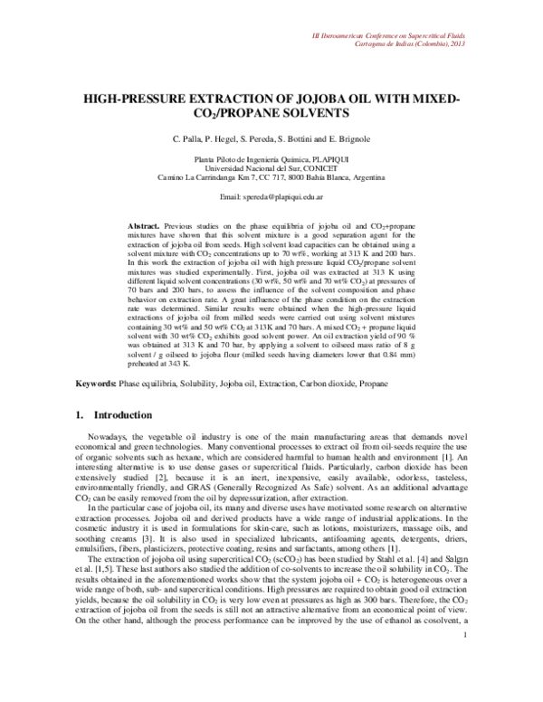 (PDF) High-Pressure Extraction of Jojoba Oil with Mixed- CO2/PROPANE ...