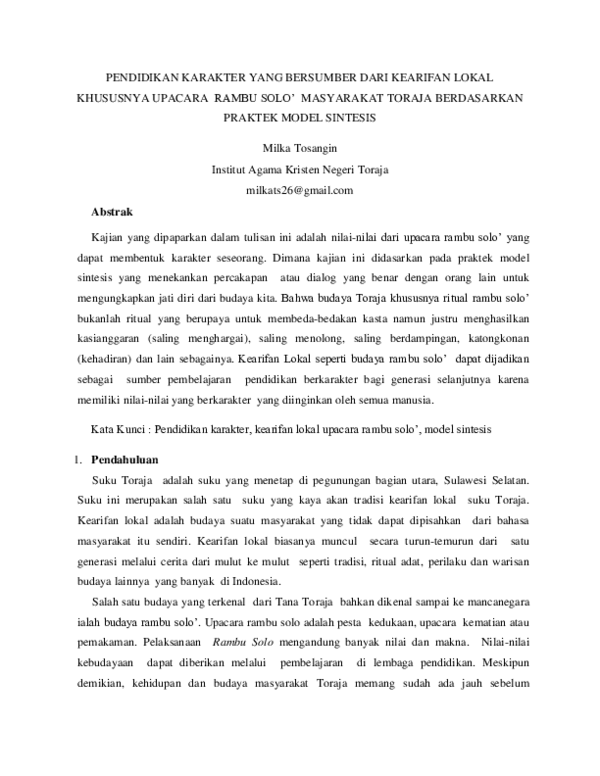 (PDF) Pendidikan Karakter Yang Bersumber Dari Kearifan Lokal Khususnya ...