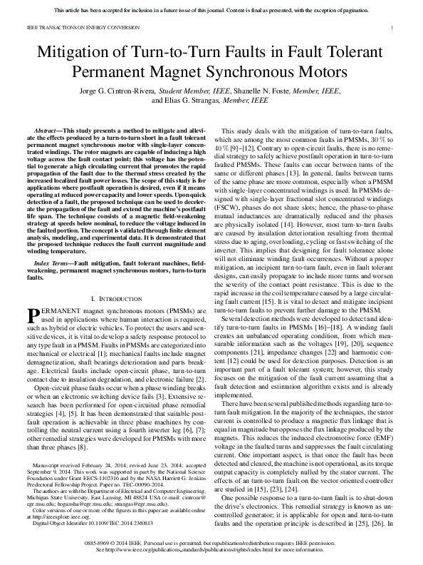 (PDF) Mitigation of Turn-to-Turn Faults in Fault Tolerant Permanent ...