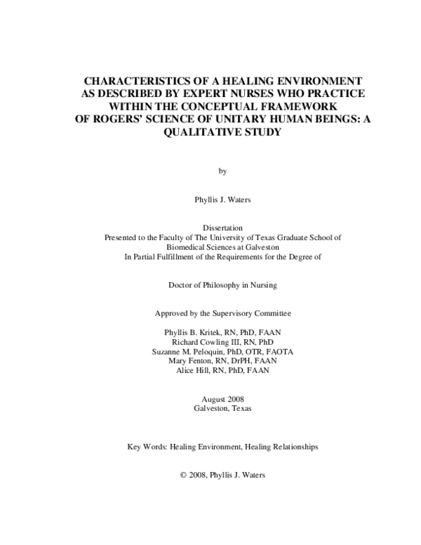 (PDF) Characteristics of a Healing Environment as Described by Expert ...