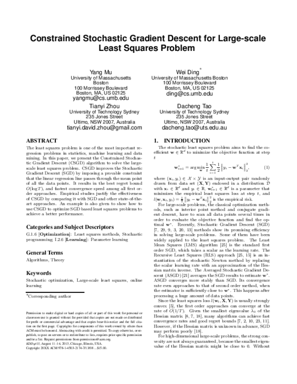(PDF) Constrained stochastic gradient descent for large-scale least ...
