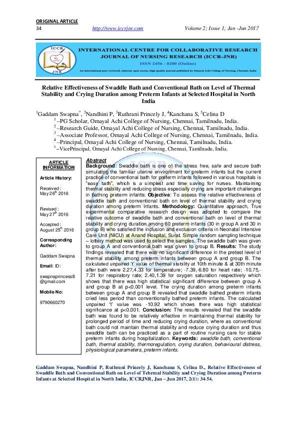 (PDF) Relative Effectiveness of Swaddle Bath and Conventional Bath on ...