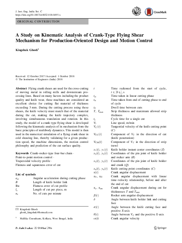 (PDF) A Study on Kinematic Analysis of Crank-Type Flying Shear ...