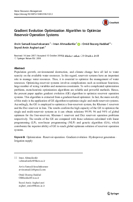 (PDF) Gradient Evolution Optimization Algorithm to Optimize Reservoir Operation Systems