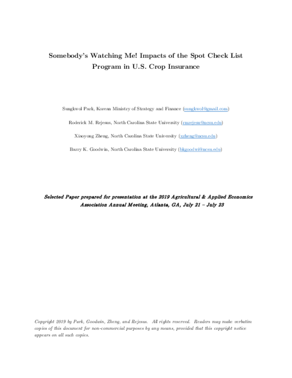 (PDF) Somebody's watching me! Impacts of the spot check list program in ...