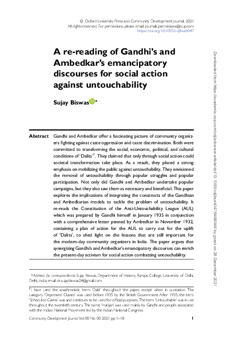 (PDF) A Re-reading of Gandhi’s and Ambedkar’s Emancipatory Discourses ...