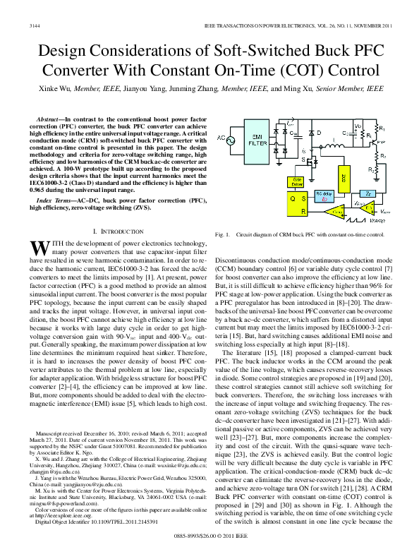 (PDF) Design Considerations of Soft-Switched Buck PFC Converter With Constant On-Time (COT) Control