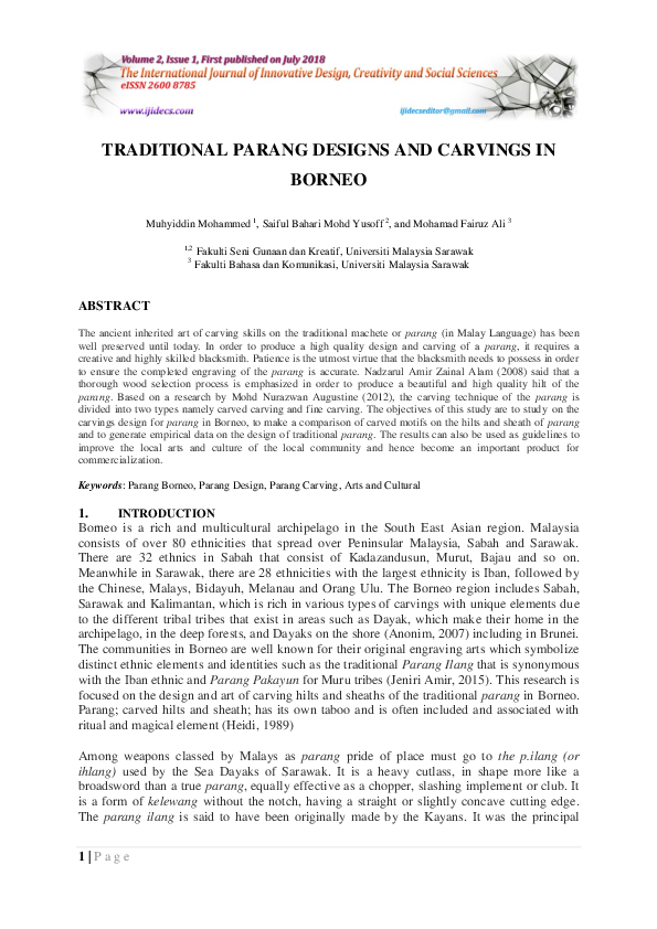 (PDF) TRADITIONAL PARANG DESIGNS AND CARVINGS IN BORNEO