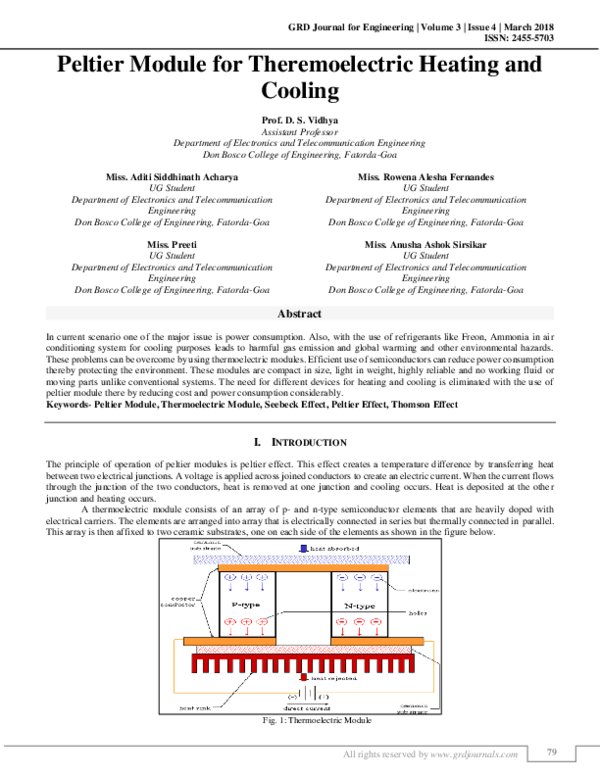 (PDF) Peltier Module for Theremoelectric Heating and Cooling | Aditi ...