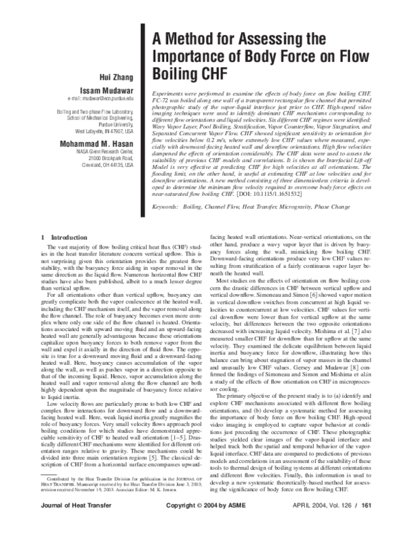 (PDF) A Method for Assessing the Importance of Body Force on Flow Boiling CHF