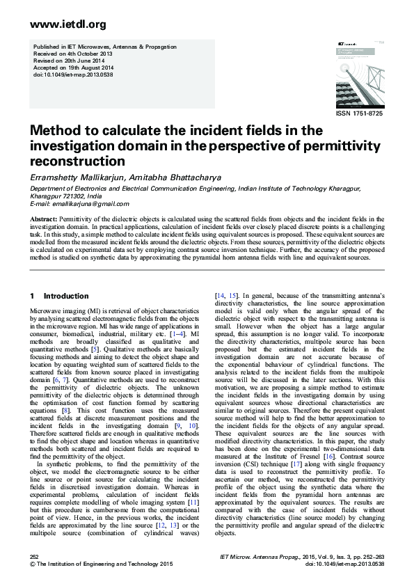(PDF) Method to calculate the incident fields in the investigation domain in the perspective of ...