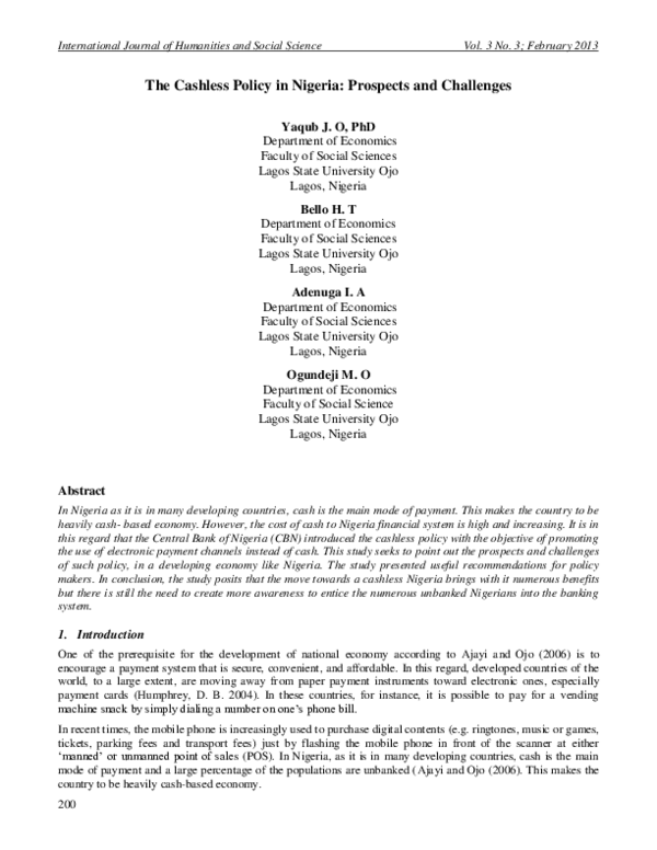 (PDF) The Cashless Policy in Nigeria: Prospects and Challenges