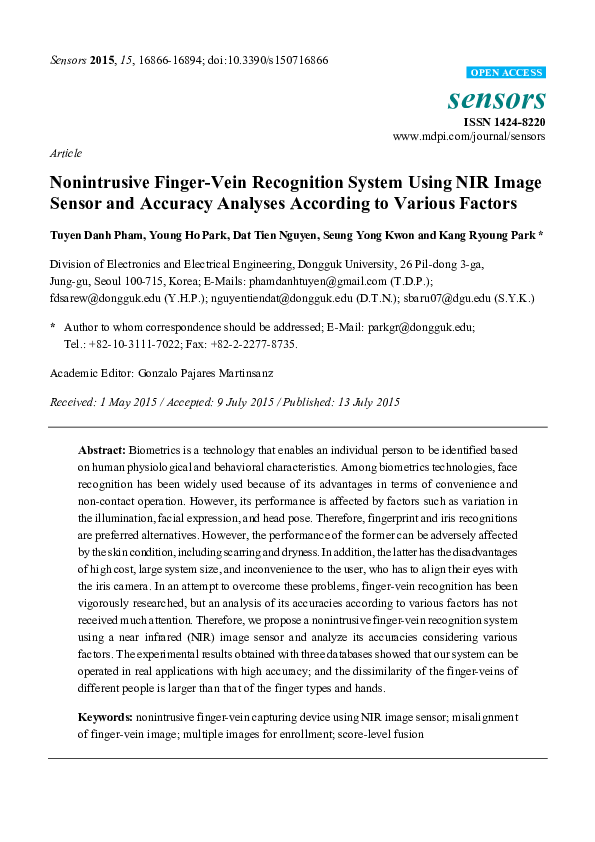 (PDF) Nonintrusive Finger-Vein Recognition System Using NIR Image ...