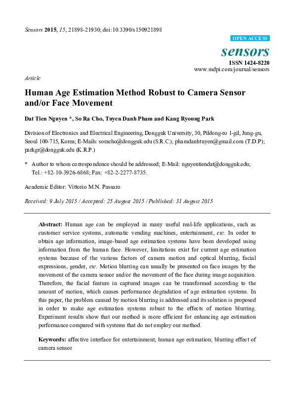 Pdf Human Age Estimation Method Robust To Camera Sensor And Or Face Movement