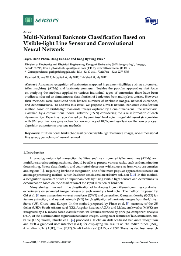 (PDF) Multi-National Banknote Classification Based on Visible-light Line Sensor and ...