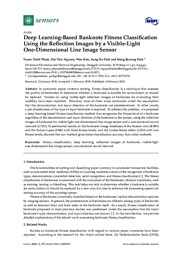(PDF) Deep Learning-Based Banknote Fitness Classification Using the Reflection Images by a ...