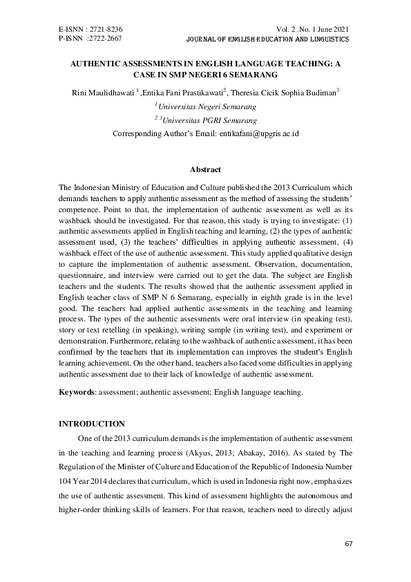 (PDF) Authentic Assessments in English Language Teaching: A Case in SMP ...