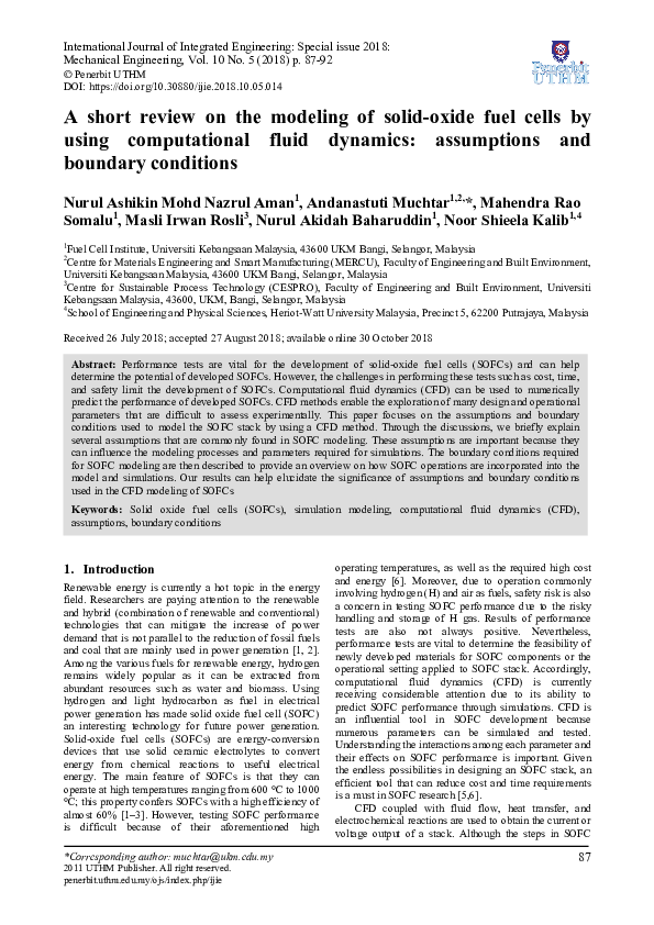 Pdf A Short Review On The Modeling Of Solid Oxide Fuel Cells By Using Computational Fluid