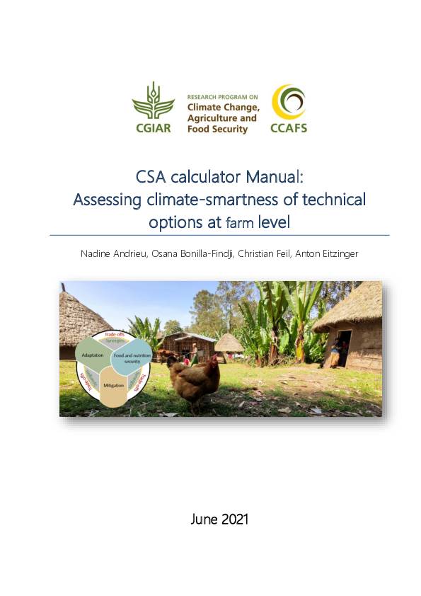 (PDF) CSA calculator Manual: Assessing the climate-smartness of technical options at farm level