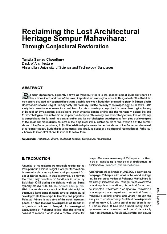 (PDF) Reclaiming the Lost Architectural Heritage Sompur Mahavihara ...
