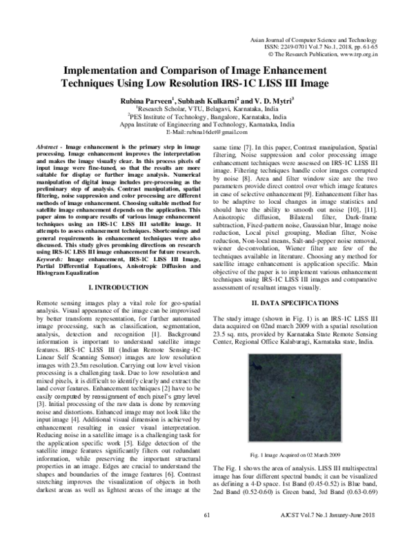(PDF) Implementation and Comparison of Image Enhancement Techniques Using Low Resolution IRS-1C ...