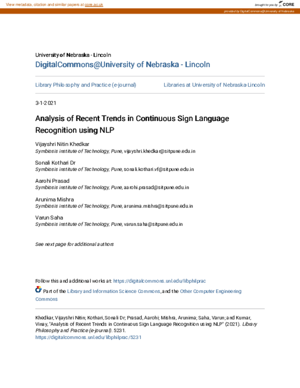 Pdf Analysis Of Recent Trends In Continuous Sign Language Recognition Using Nlp Sonali