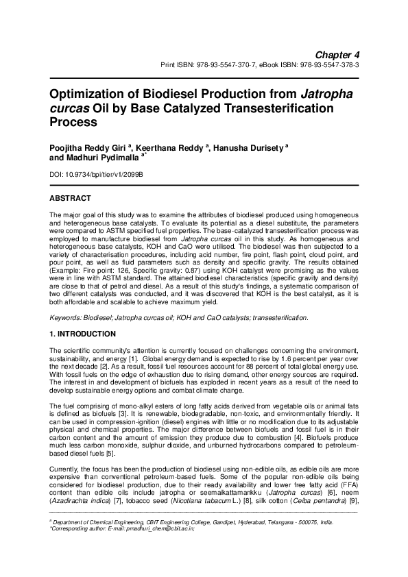 (PDF) Optimization of Biodiesel Production from Jatropha curcas Oil by ...