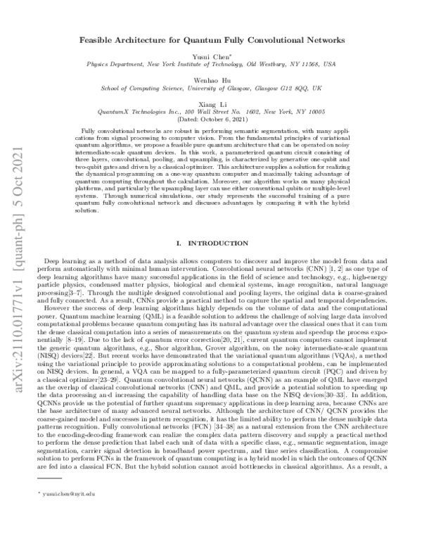 (PDF) Feasible Architecture for Quantum Fully Convolutional Networks