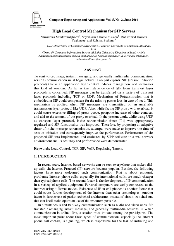 (PDF) High Load Control Mechanism for SIP Servers