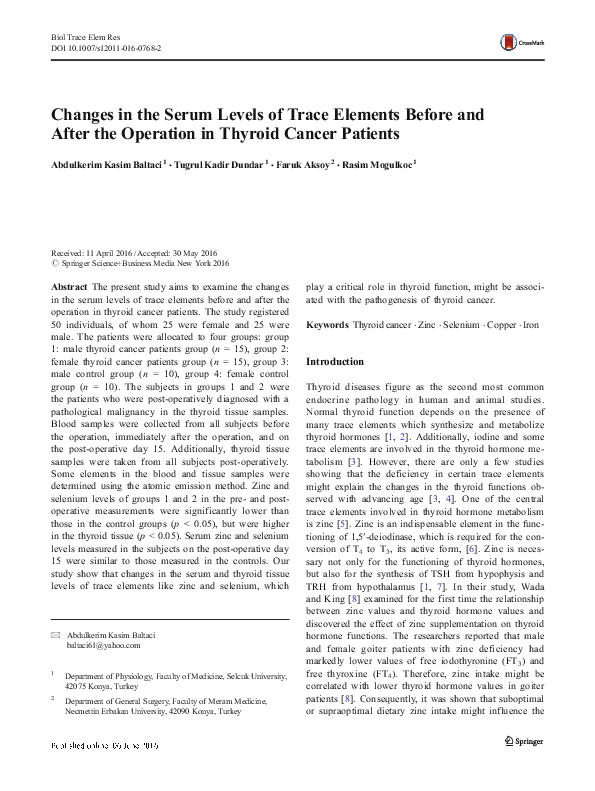(PDF) Changes in the Serum Levels of Trace Elements Before and After ...