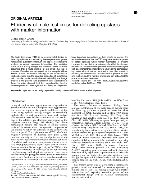 (PDF) Efficiency of triple test cross for detecting epistasis with ...