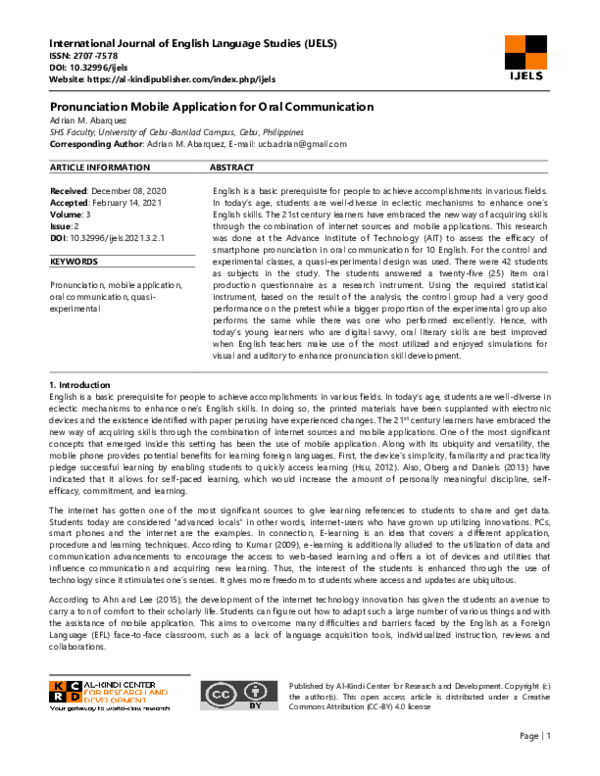 (PDF) Pronunciation Mobile Application for Oral Communication