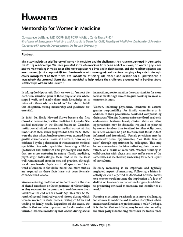 (PDF) Mentorship for Women in Medicine