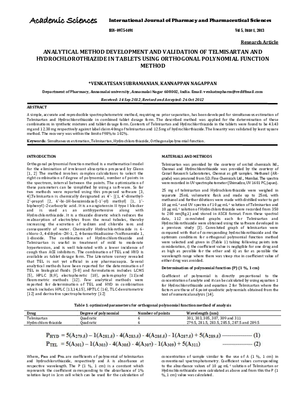 (PDF) Analytical Method Development and Validation of Telmisartan and Hydrochlorothiazide in ...