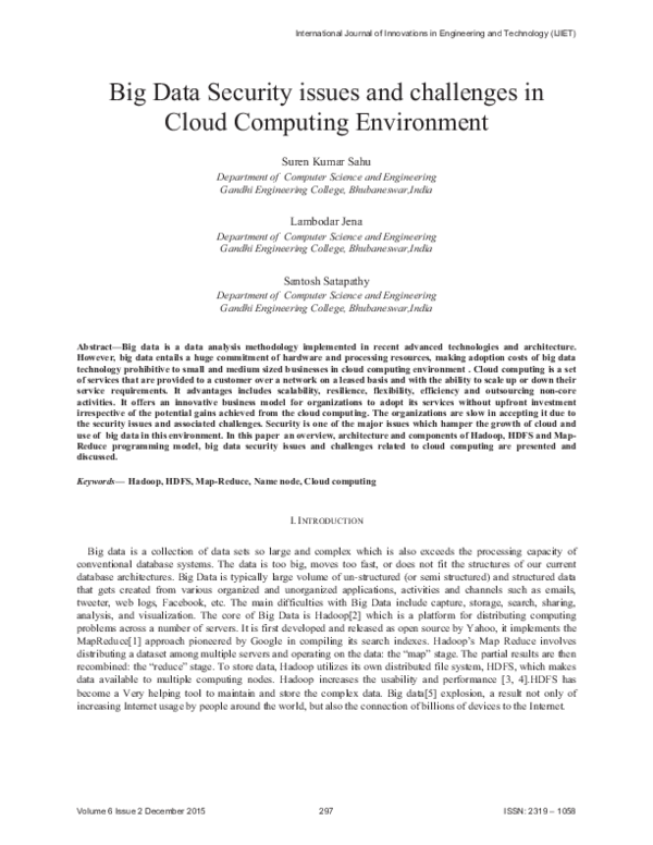 (PDF) Big Data Security issues and challenges in Cloud Computing Environment