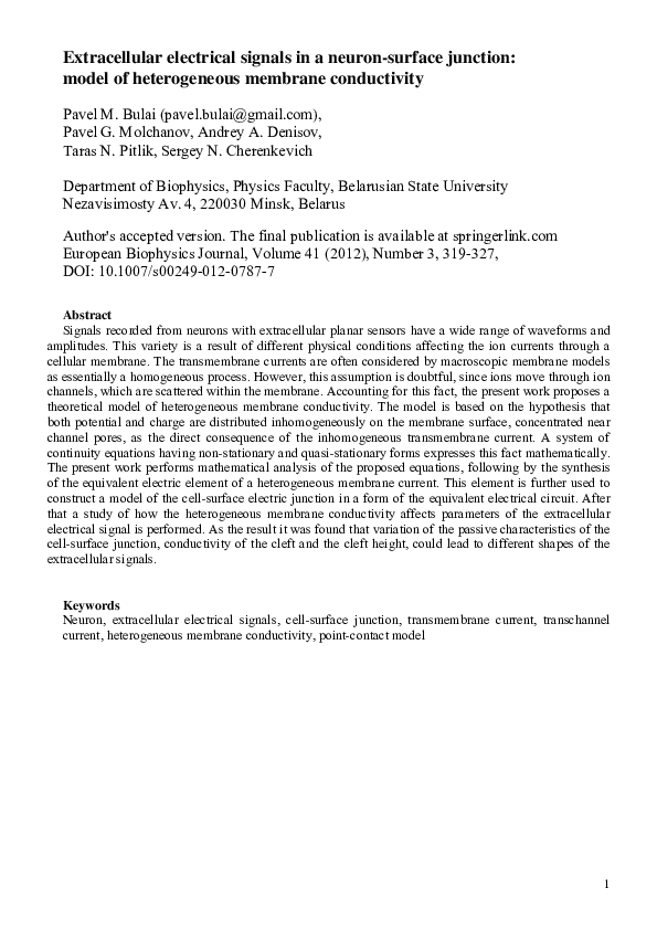 (PDF) Extracellular electrical signals in a neuron-surface junction ...