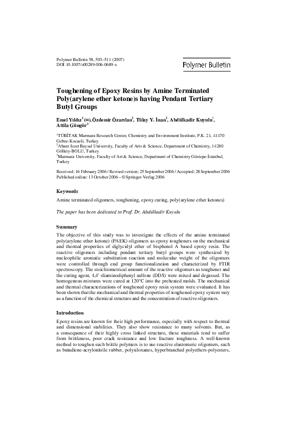 (PDF) Toughening of Epoxy Resins by Amine Terminated Poly(arylene ether ...