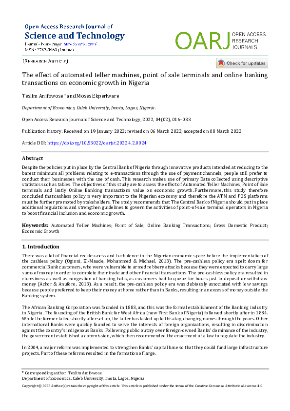 (PDF) The effect of automated teller machines, point of sale terminals ...