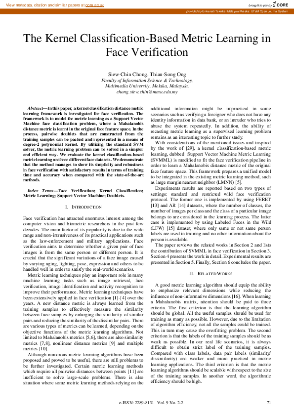 (PDF) The Kernel Classification-Based Metric Learning in Face Verification | C. Chin - Academia.edu