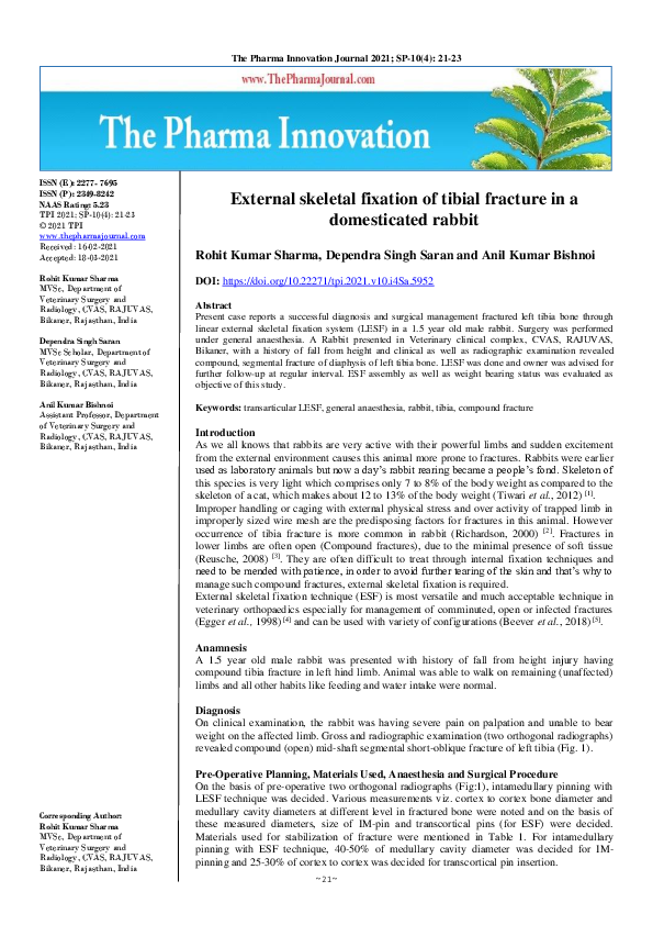 (PDF) External skeletal fixation of tibial fracture in a domesticated ...