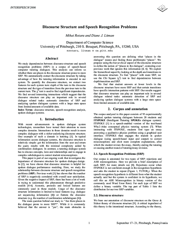 (PDF) Discourse structure and speech recognition problems