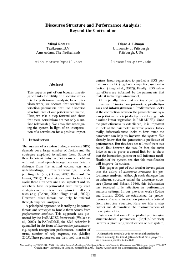 Pdf Discourse Structure And Performance Analysis Mihai Andrei Rotaru 