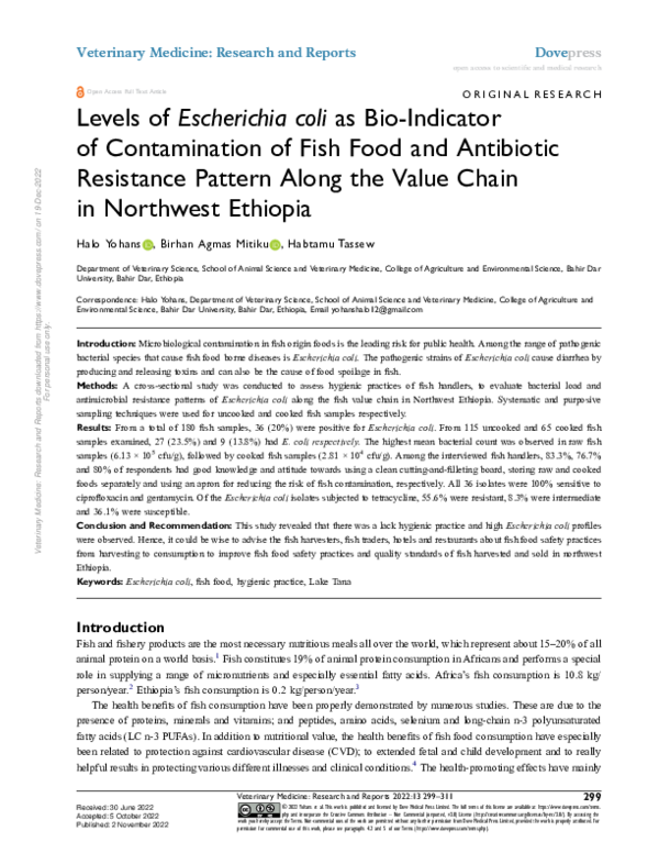 (PDF) Levels of Escherichia coli as Bio-Indicator of Contamination of Fish Food and Antibiotic ...