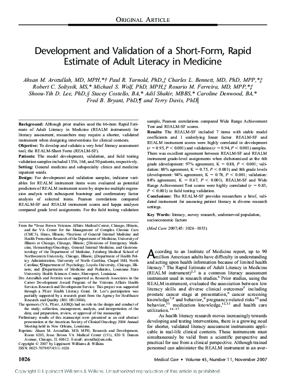 (PDF) Development and Validation of a Short-Form, Rapid Estimate of ...