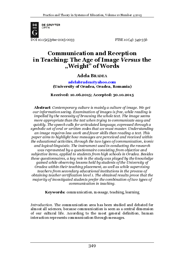 (PDF) Communication and Reception in Teaching: The Age of Image Versus ...