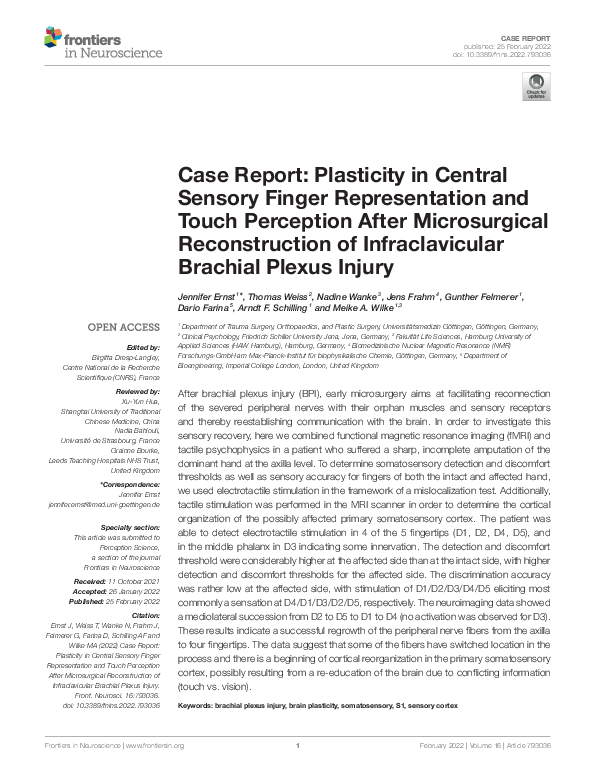 (PDF) Case Report: Plasticity in Central Sensory Finger Representation ...
