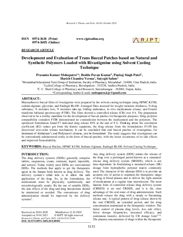 (PDF) Development and Evaluation of Trans Buccal Patches based on ...