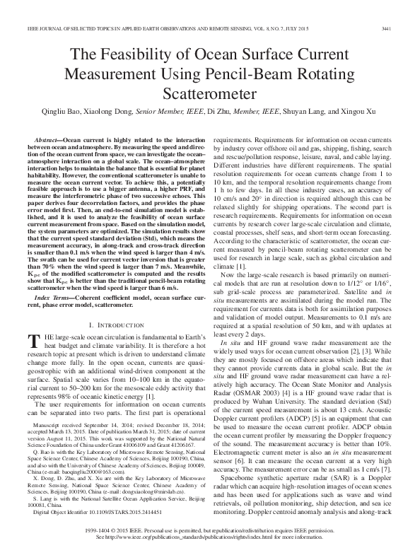 (PDF) The Feasibility of Ocean Surface Current Measurement Using Pencil ...