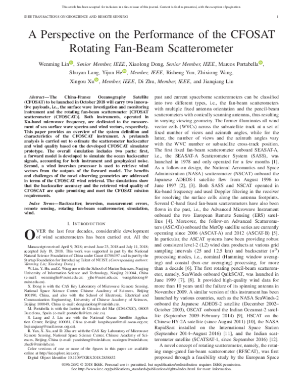 (PDF) A Perspective on the Performance of the CFOSAT Rotating Fan-Beam ...